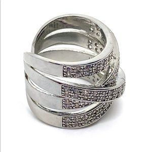 Jewelry | Wide Band Diamond Sterling Silver Statement Ring | Poshmark